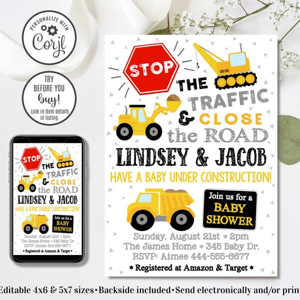 Baby Under Construction Invitations - Etsy
