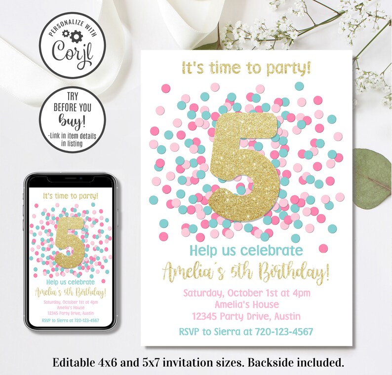 Editable 5th Birthday Invitation Fifth Birthday Invitation - Etsy