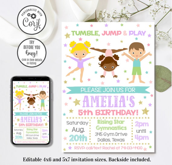 Editable Gymnastics Birthday Invitation Gymnastics - Etsy