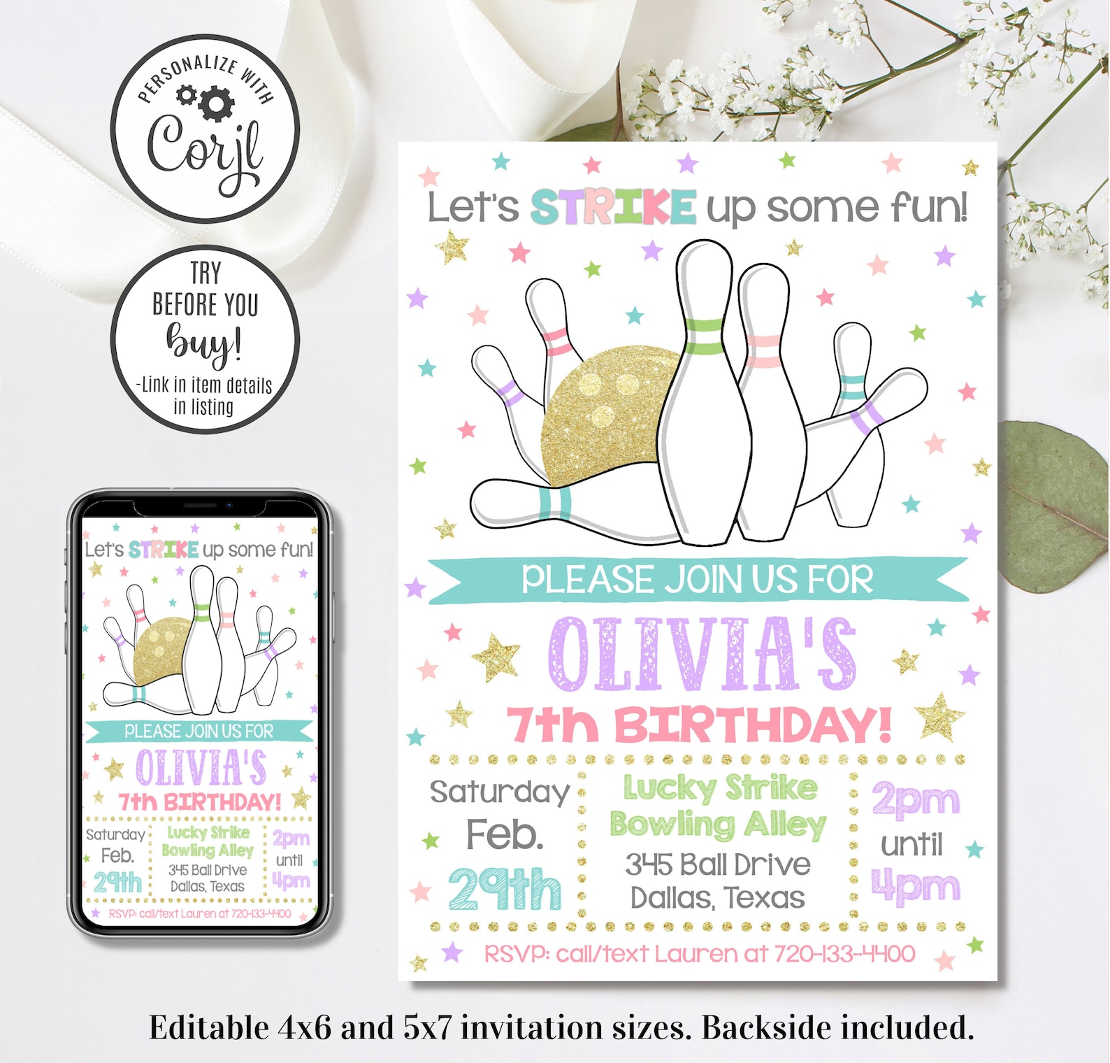 Editable Bowling Birthday Invitation Bowling Invitation - Etsy