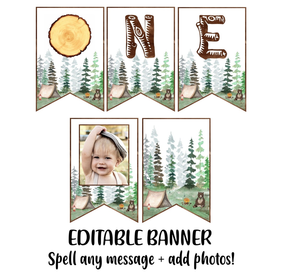 Editable One Happy Camper Banner, One Happy Camper Birthday Decor ...