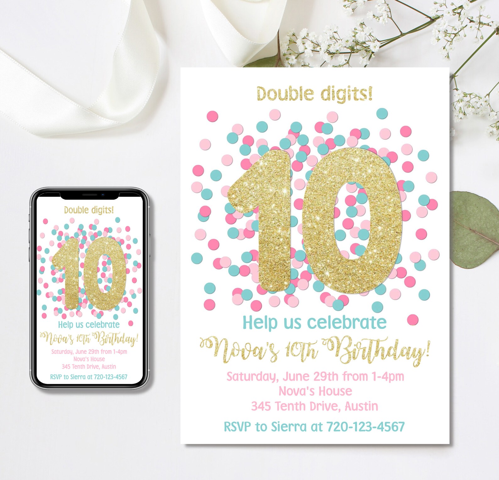 Editable 10th Birthday Invitation Double Digits Invitation | Etsy