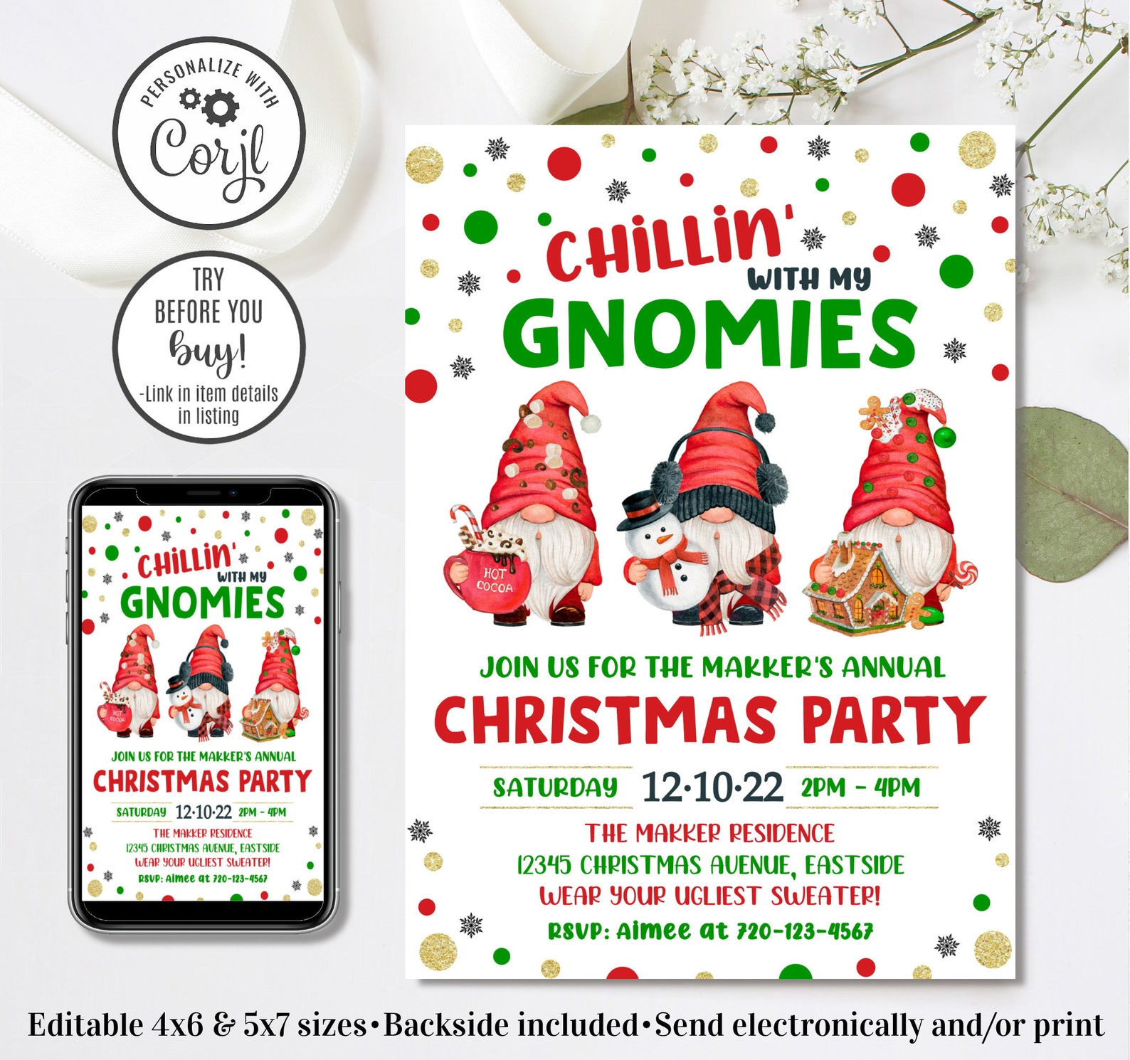 Editable Christmas Party Invitation Chillin With My Gnomies - Etsy
