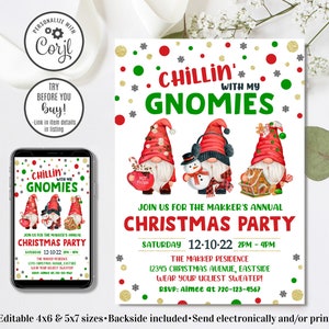 Editable Christmas Party Invitation, Chillin With My Gnomies, Gnome ...