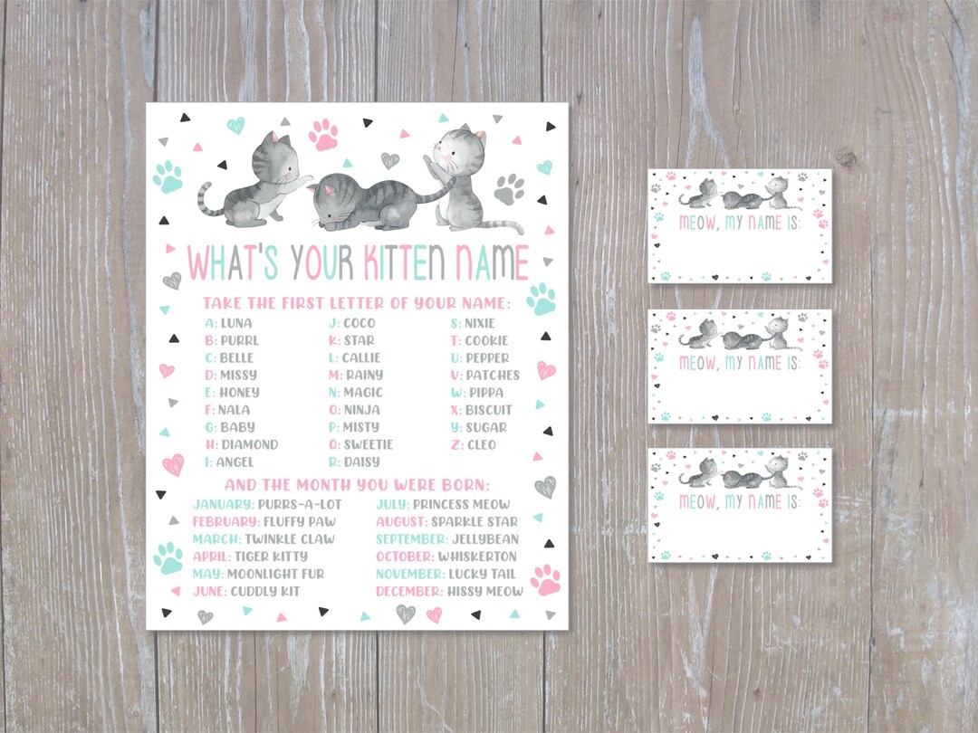 What's Your Kitten Name Printable, Girl Kitten Name Game, Cat Birthday ...
