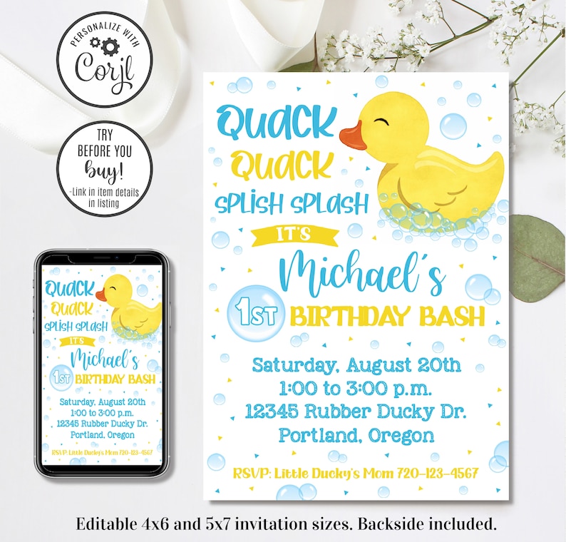 Editable Rubber Duckie Birthday Invitation Duck Invitation - Etsy