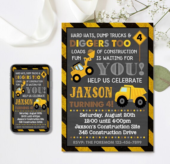 Editable Construction Invitation Construction Birthday - Etsy