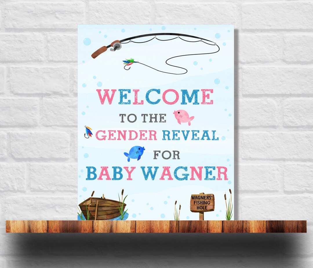 Editable Fishing Gender Reveal Welcome Sign, Fish-he or Fish-she Poster ...
