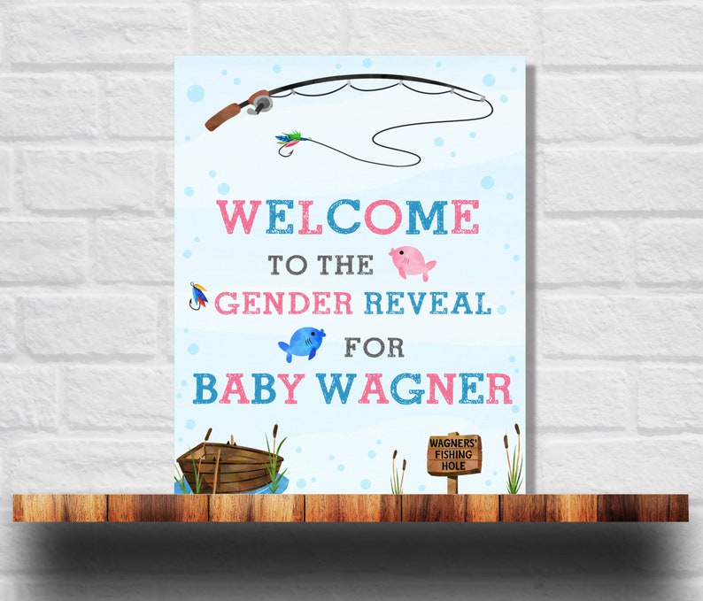 Editable Fishing Gender Reveal Welcome Sign Fish-he or - Etsy