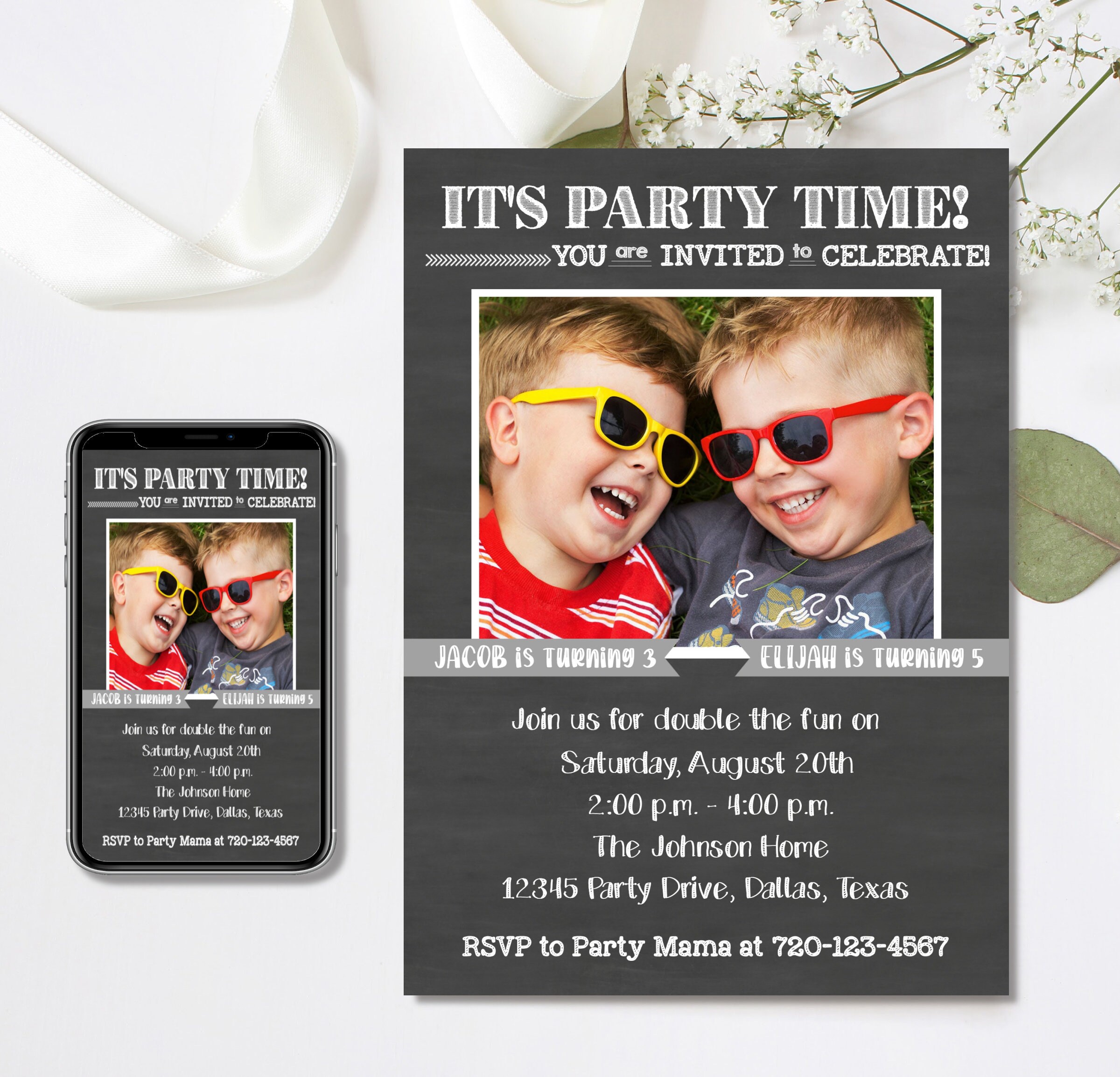 Editable Double Birthday Invitation Joint Birthday - Etsy