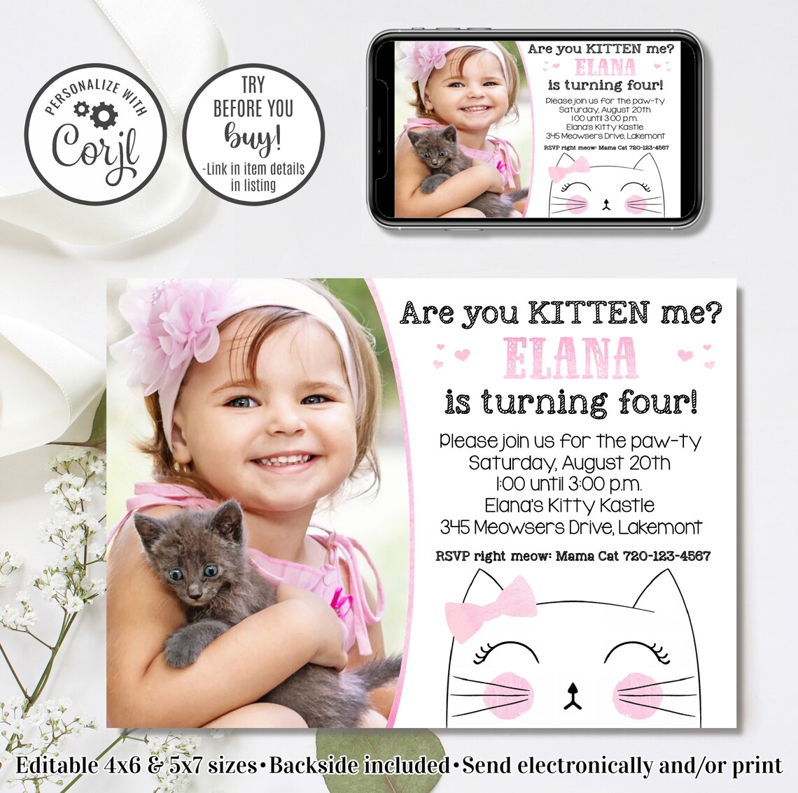 Editable Kitten Invitation Kitten Birthday Invitation Are - Etsy