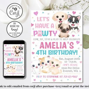 Editable Puppy and Kitten Invitation, Puppies and Kittens Birthday ...