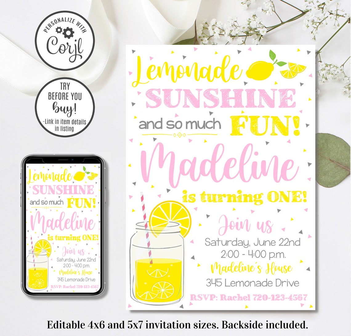 Editable Lemonade Invitation Lemonade Birthday Invitation - Etsy