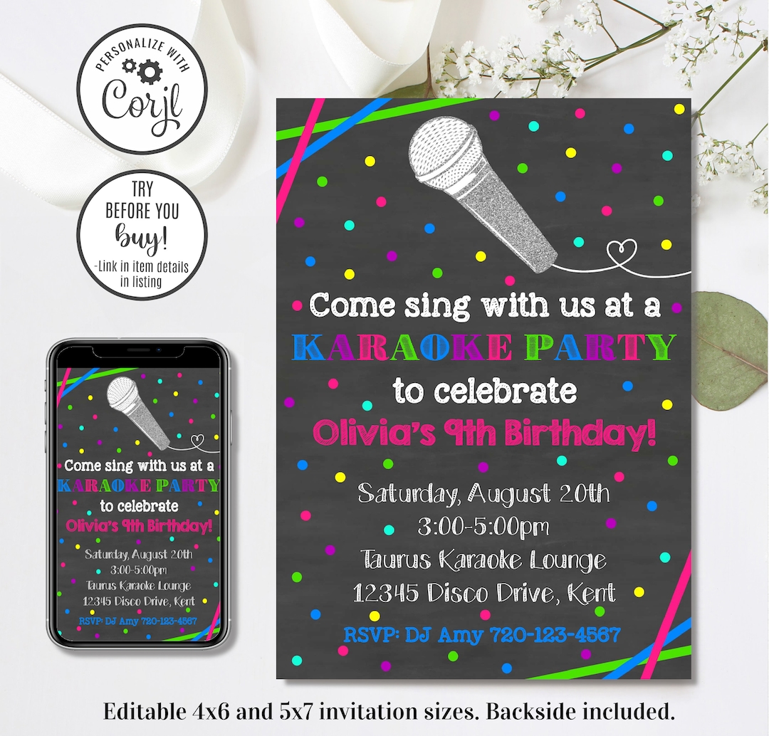Editable Karaoke Invitation, Karaoke Bar Birthday Invitation, Singing ...