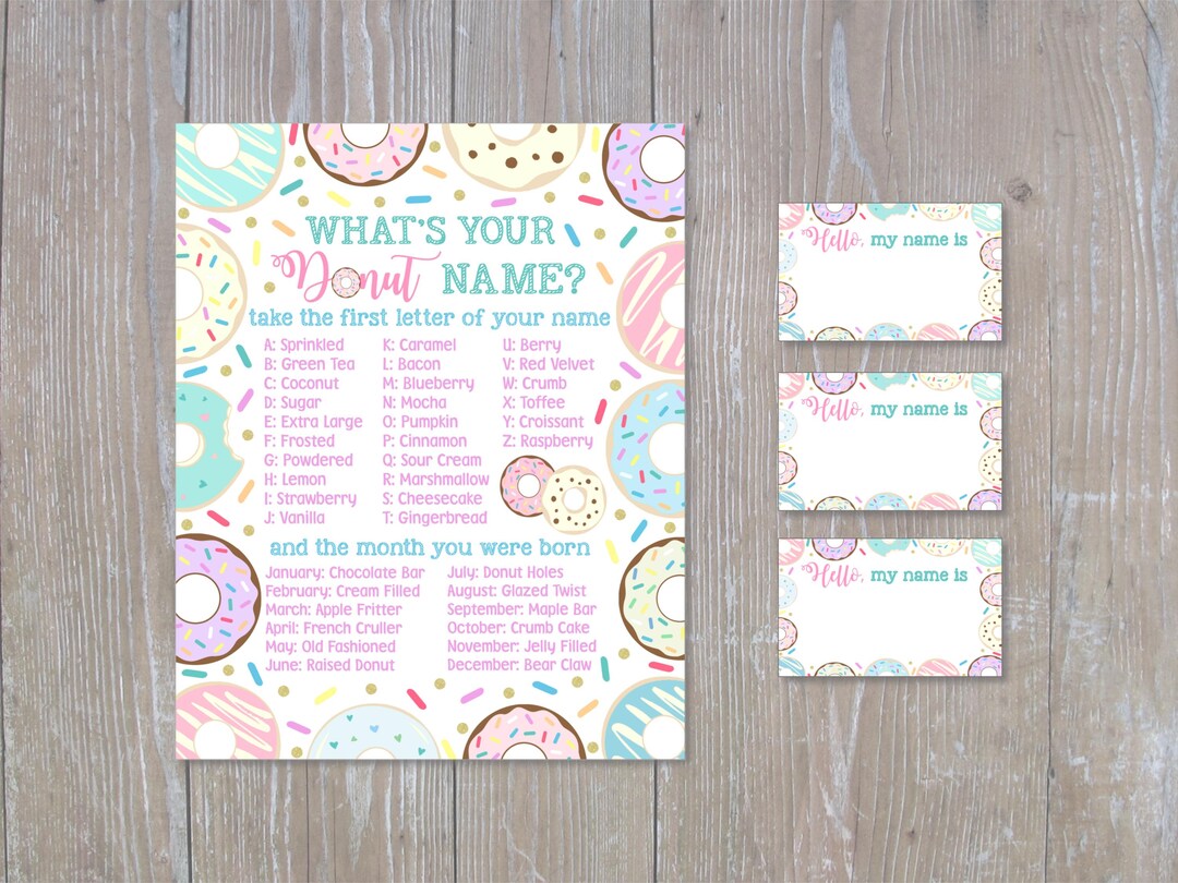 What's Your Donut Name Printable, Girl Donut Name Game, Donut Birthday ...