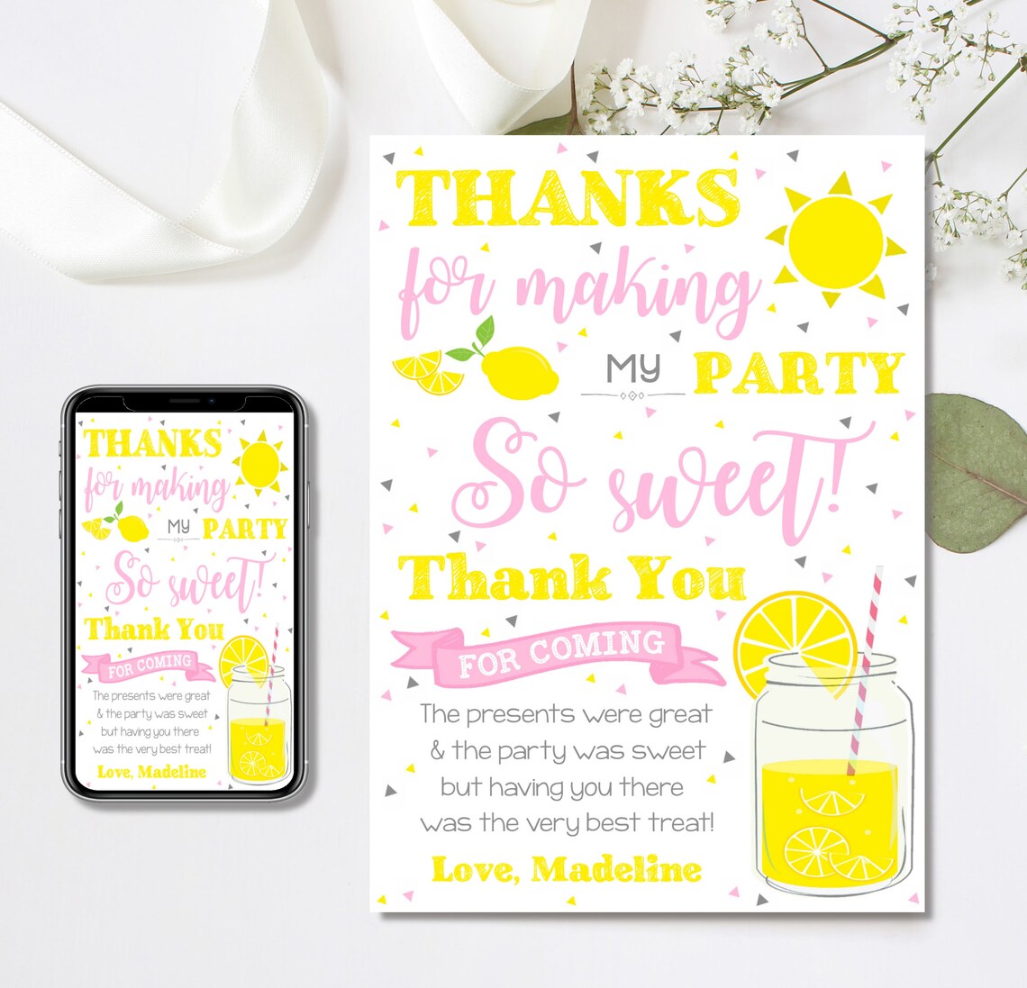 Editable Lemonade Thank You Card Lemonade Birthday Thank You - Etsy
