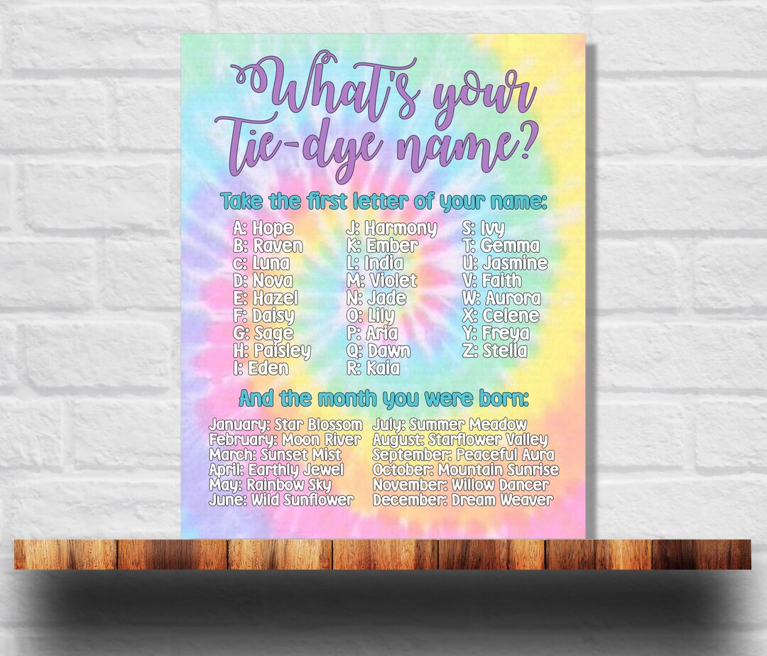 What's Your Tie Dye Name Printable, Tie Dye Name Game Instant Download ...