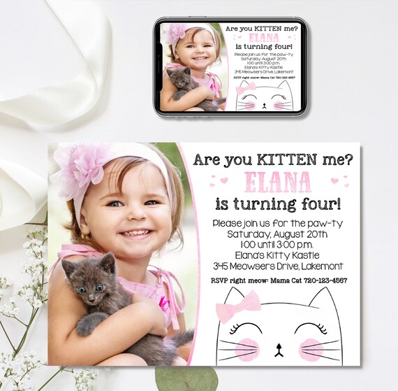 Editable Kitten Invitation Kitten Birthday Invitation | Etsy