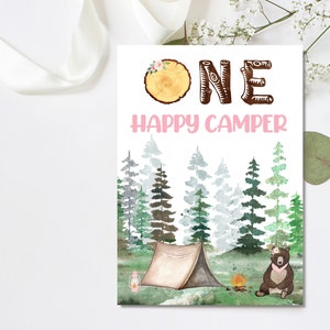Editable Happy Camper Invitation, One Happy Camper Birthday Invitation, Girl 1st Birthday ...