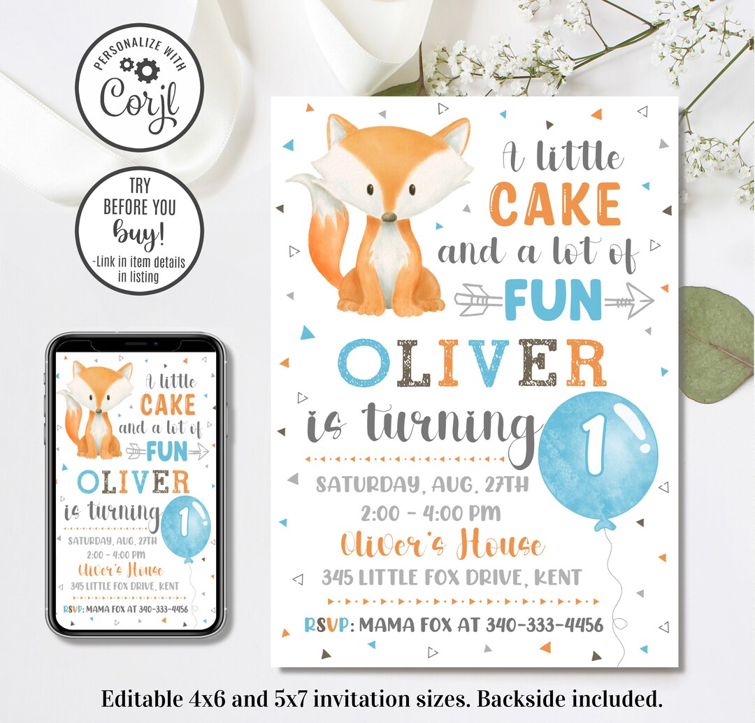 Editable Fox Birthday Invitation, Fox Invitation, Woodland Birthday ...