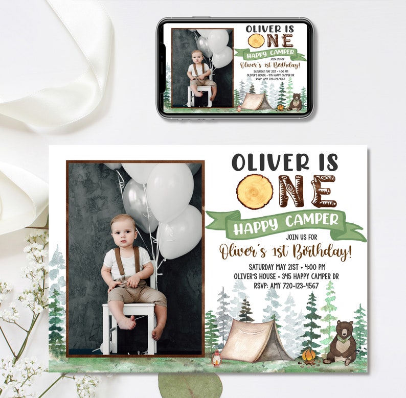Editable Happy Camper Invitation One Happy Camper Birthday - Etsy