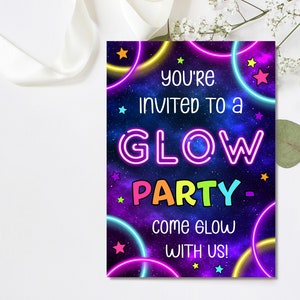 Editable Glow Invitation, Glow Birthday Invitation, Neon Invitation ...
