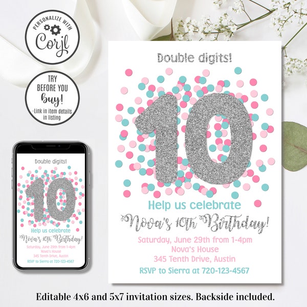 Double Digits Birthday Party Invitation - Etsy