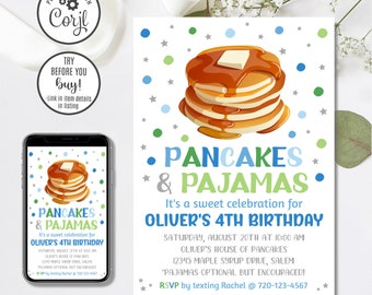 Editable Pancakes and Pajamas Invitation, Pancake Invitation, Pancakes ...