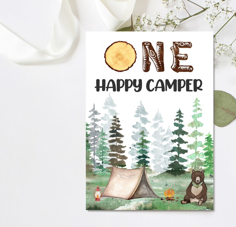 Editable Happy Camper Invitation, One Happy Camper Birthday Invitation ...