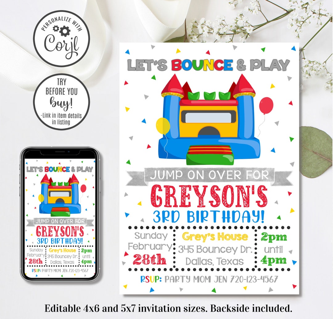 Editable Bounce House Invitation, Bounce Birthday Invitation, Let's ...
