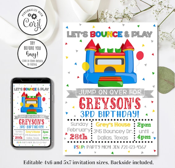 Editable Bounce House Invitation Bounce Birthday Invitation - Etsy