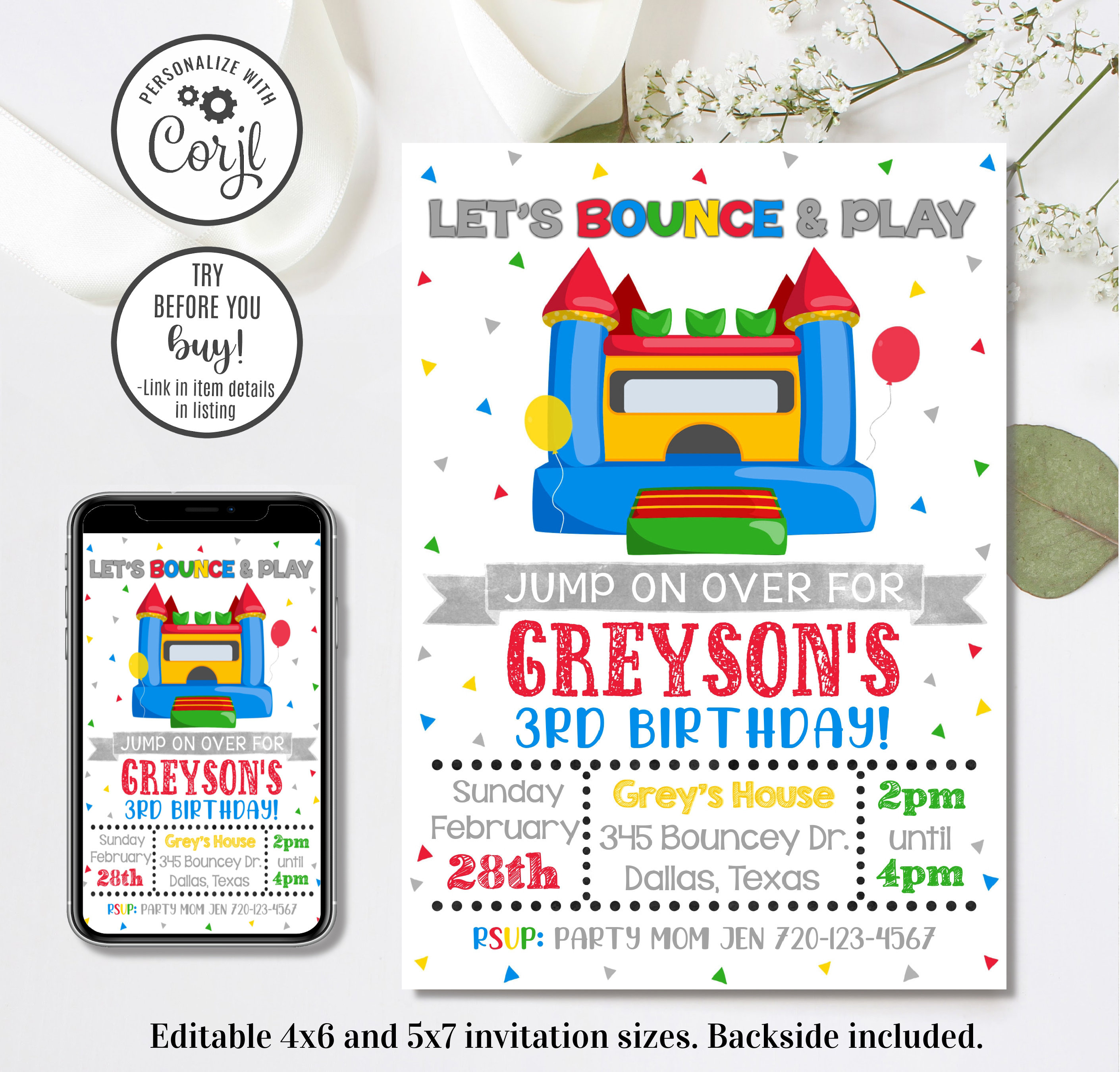 Editable Bounce House Invitation Bounce Birthday Invitation - Etsy
