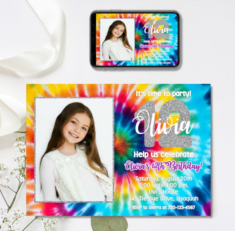 Editable Tie Dye Invitation Tie Dye Birthday Invitation Teen - Etsy