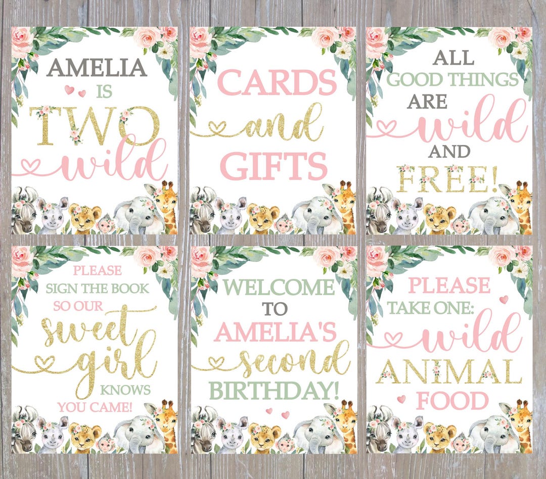 Editable Safari Party Signs, Two Wild Birthday Signs, Jungle Animals ...