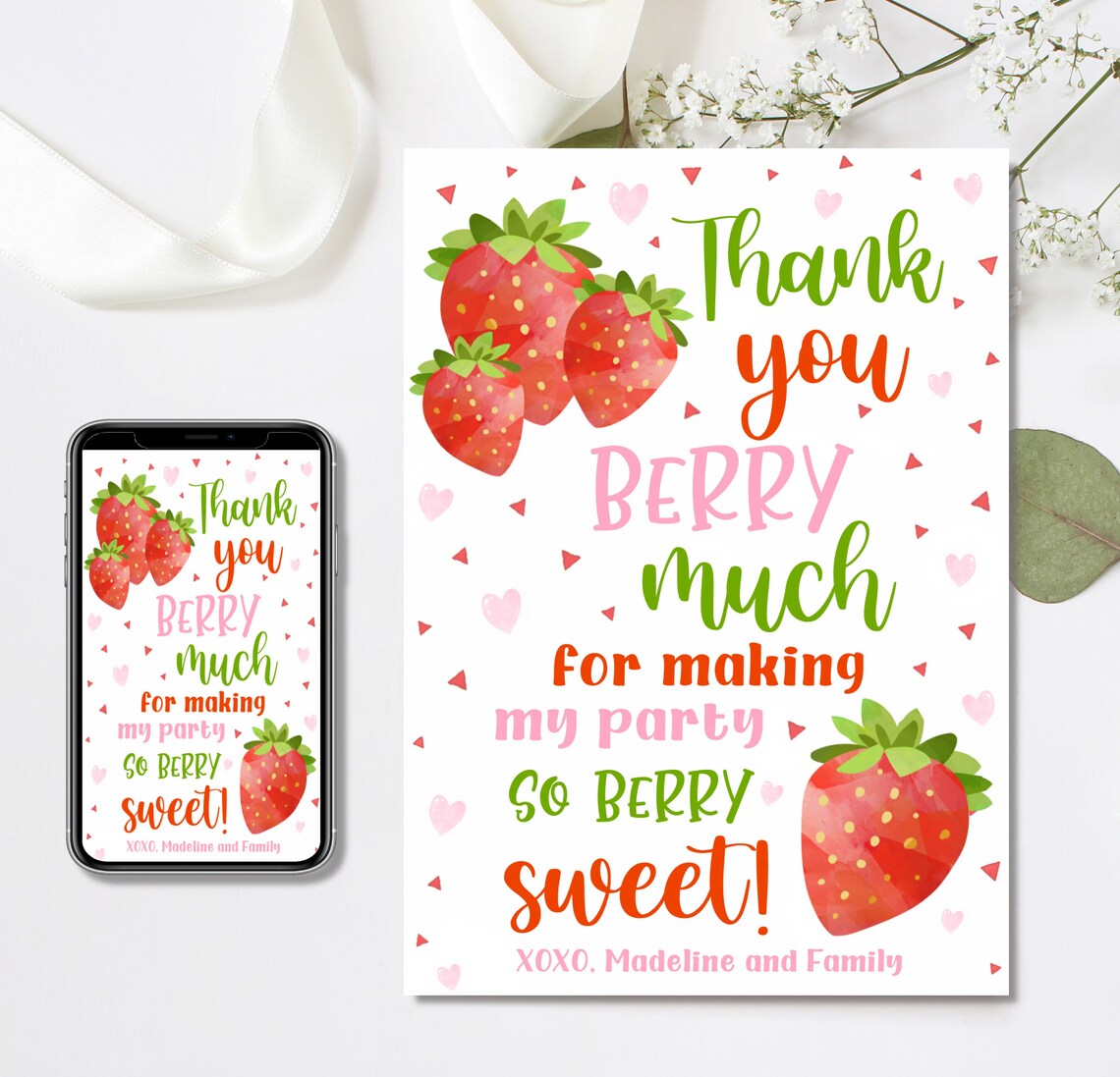 Editable Strawberry Thank You Card Strawberry Thank You | Etsy