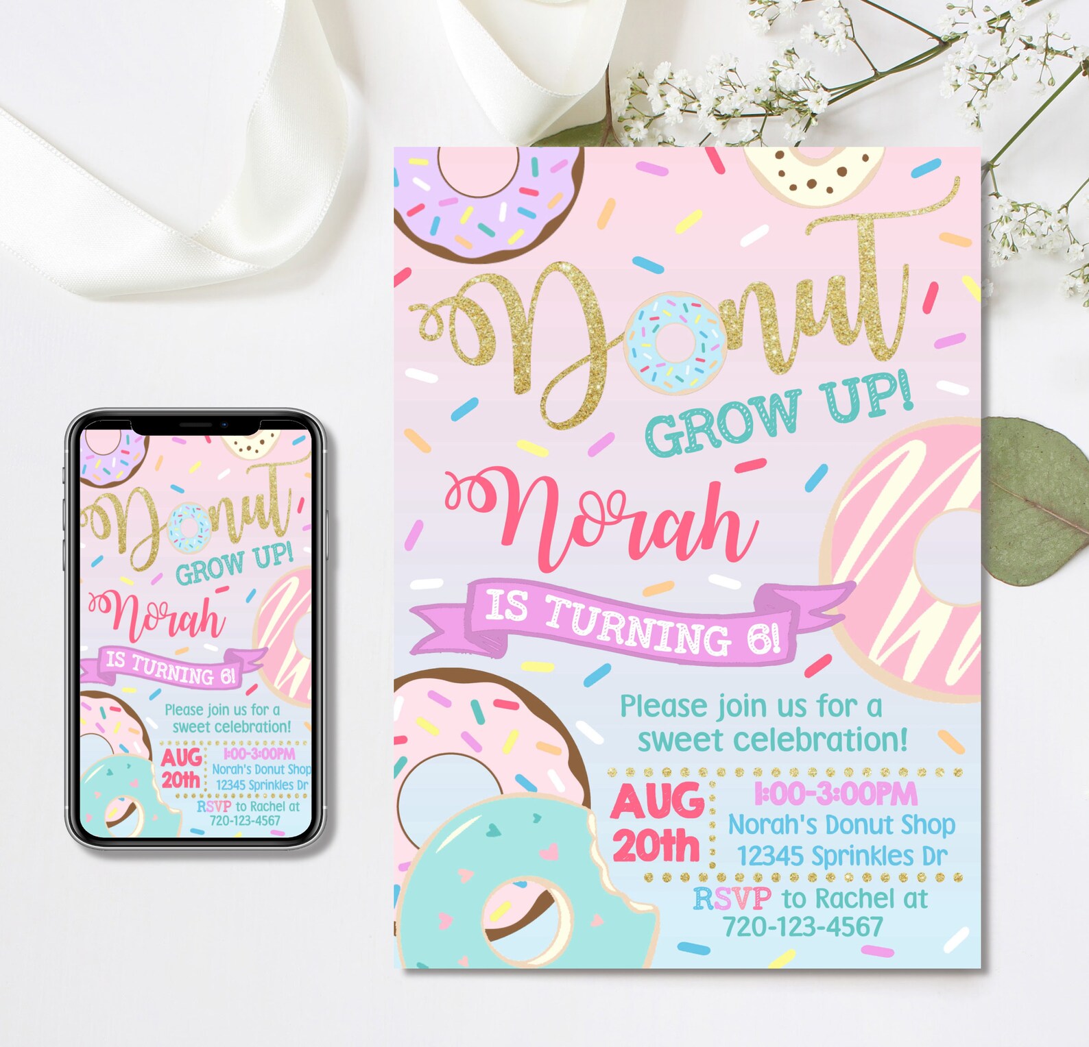 Editable Donut Invitation Donut Grow up Invitation Template | Etsy