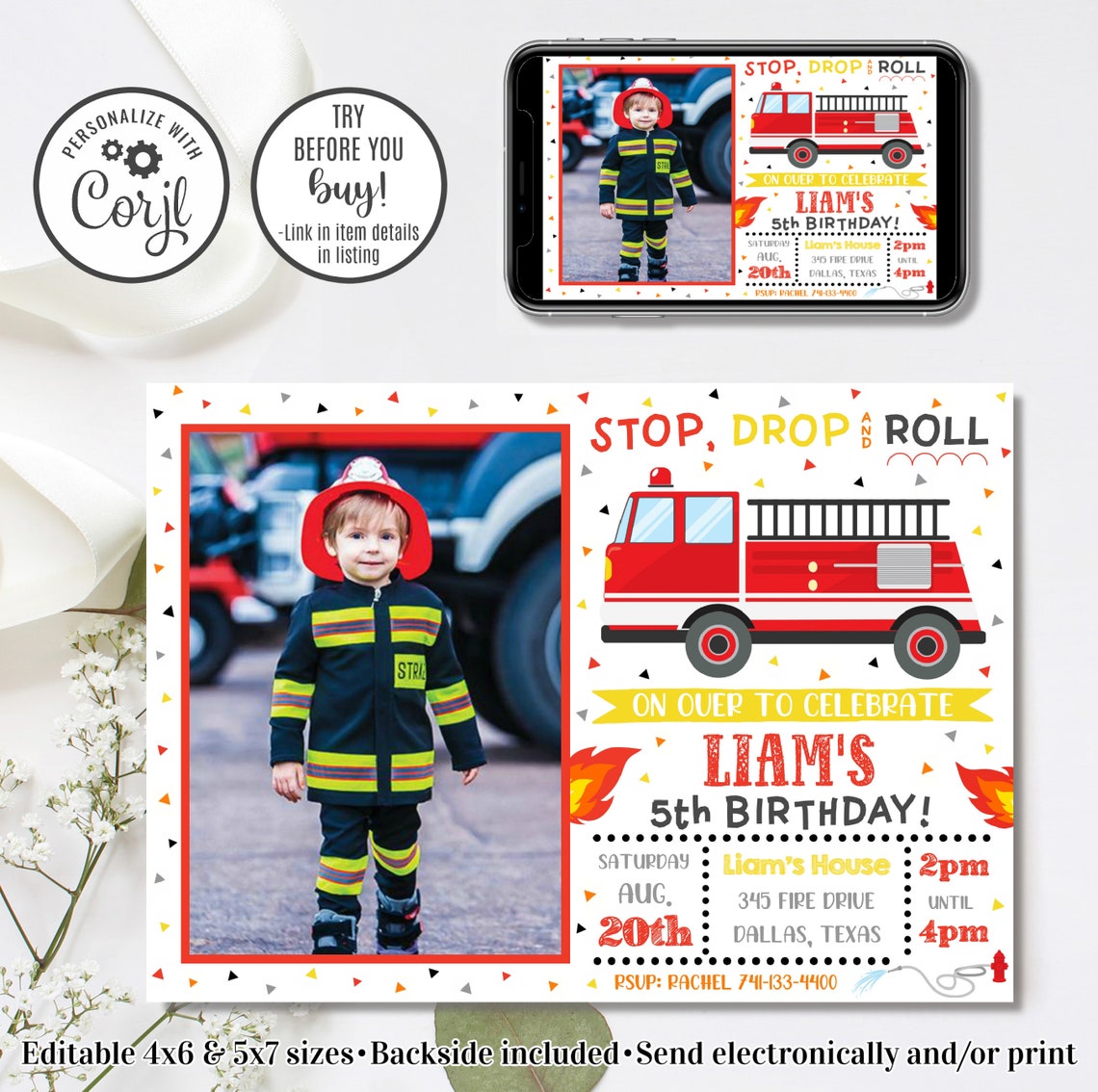 Editable Fireman Invitation Fireman Birthday Invitation Stop - Etsy