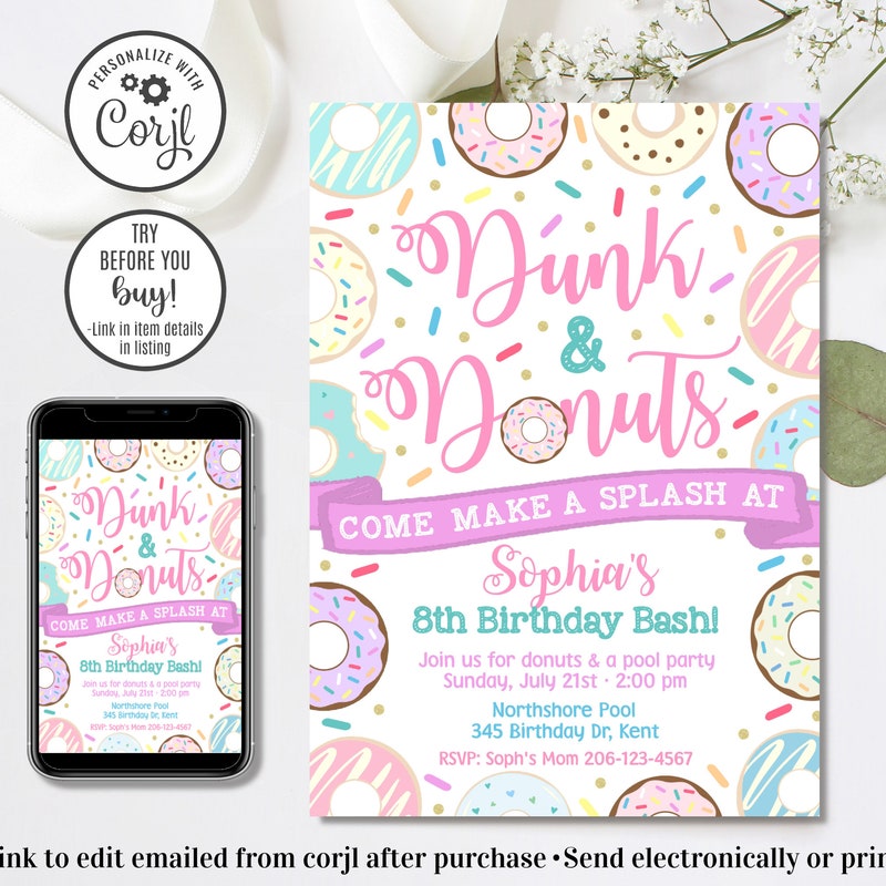 Donut Party Invitations - Etsy