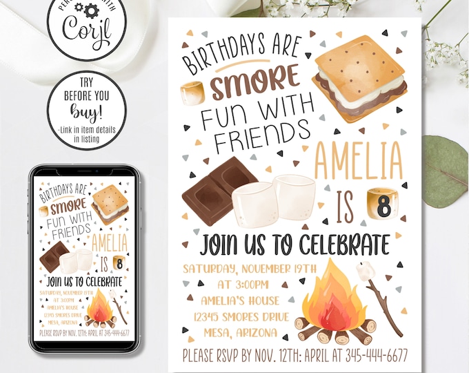 Editable Camping Party Girl Birthday Party Invitation Outdoor Party ...