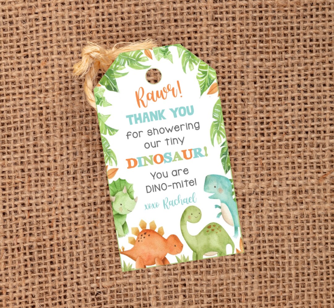 Editable Dinosaur Tag, Dinosaur Party Favor Tags, Dinosaur Baby Shower ...