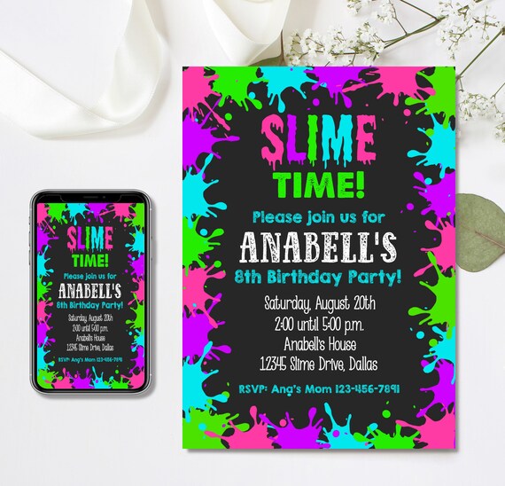 Editable Slime Invitation Slime Birthday Invitation Template - Etsy