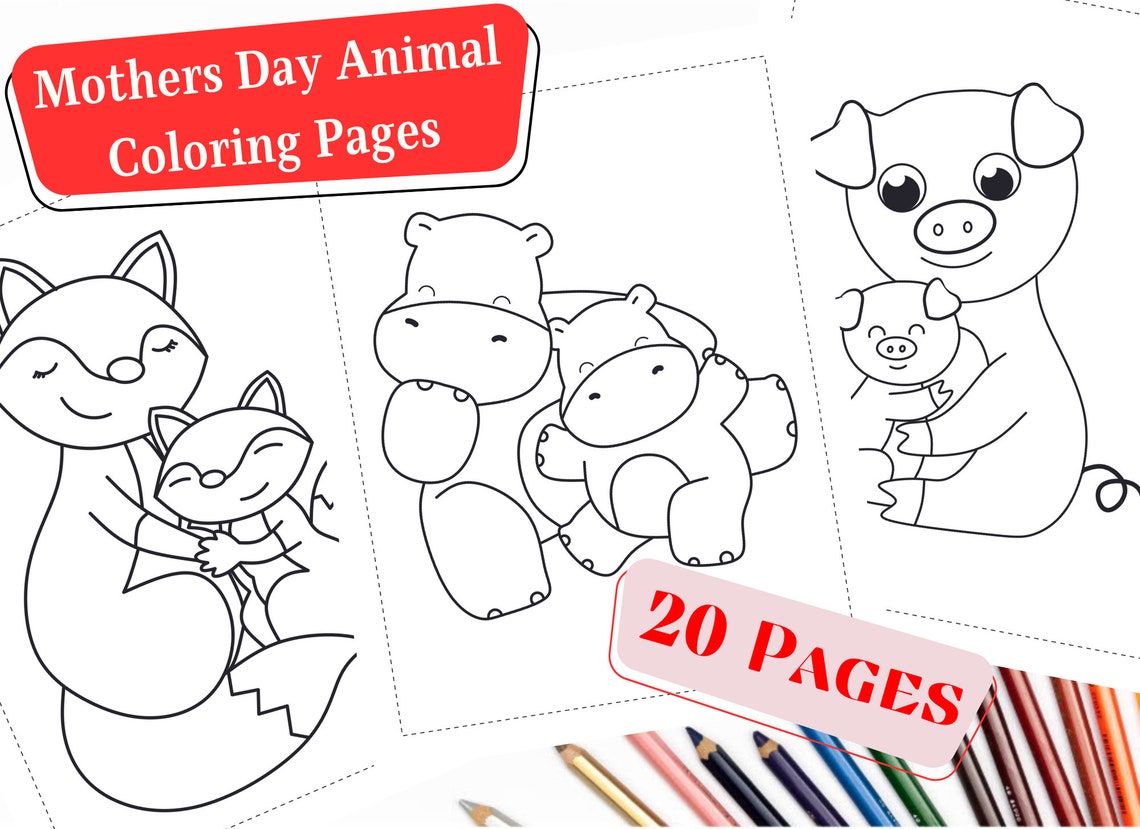 Digital Printable Mothers Day Animal Coloring Pages PDF - Etsy