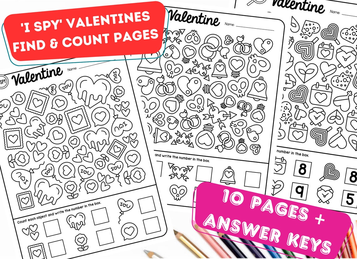 Digital Printable 'I Spy' Valentines Day Find & Count - Etsy