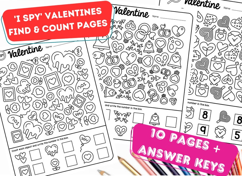 Digital Printable 'I Spy' Valentines Day Find & Count Pages PDF ...