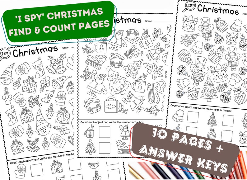 Digital Printable 'I Spy' Christmas Find & Count Pages PDF Christmas ...