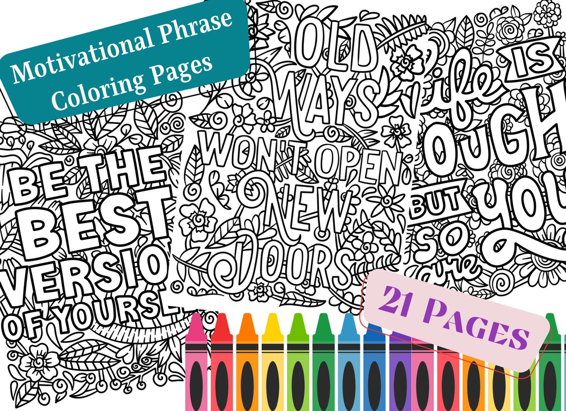 Digital Printable Motivational Inspirational Coloring Pages - Etsy