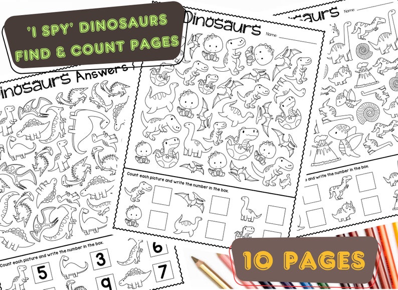 Digital Printable 'I Spy' Dinosaur Find & Count Pages PDF | Dinosaur ...