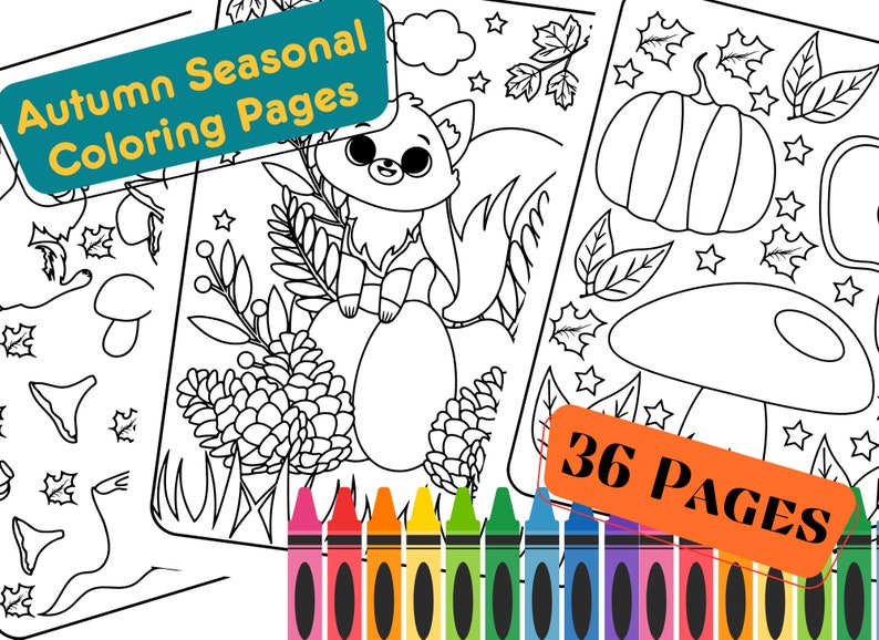 Digital Printable Autumn Seasonal Kids Coloring Pages PDF - Etsy