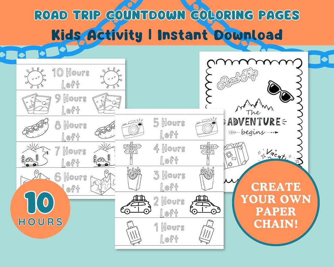 Road Trip Countdown, Coloring Paper Chain, Printable Countdown, Road ...