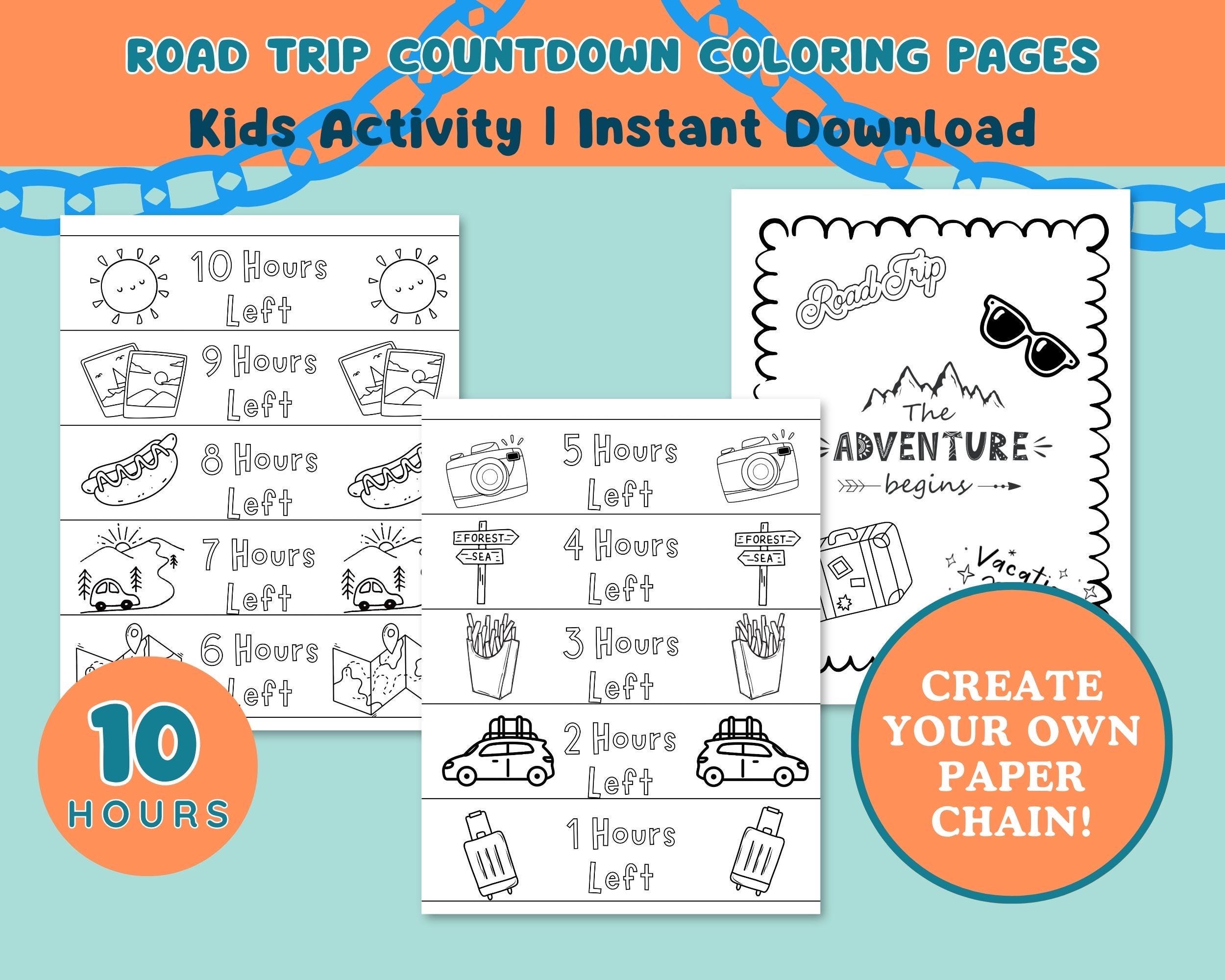 Road Trip Countdown, Coloring Paper Chain, Printable Countdown, Road ...